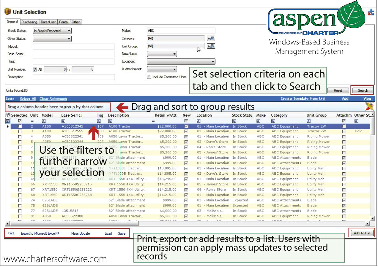 Selection Screens Advanced Search Capability - Charter Software Inc.